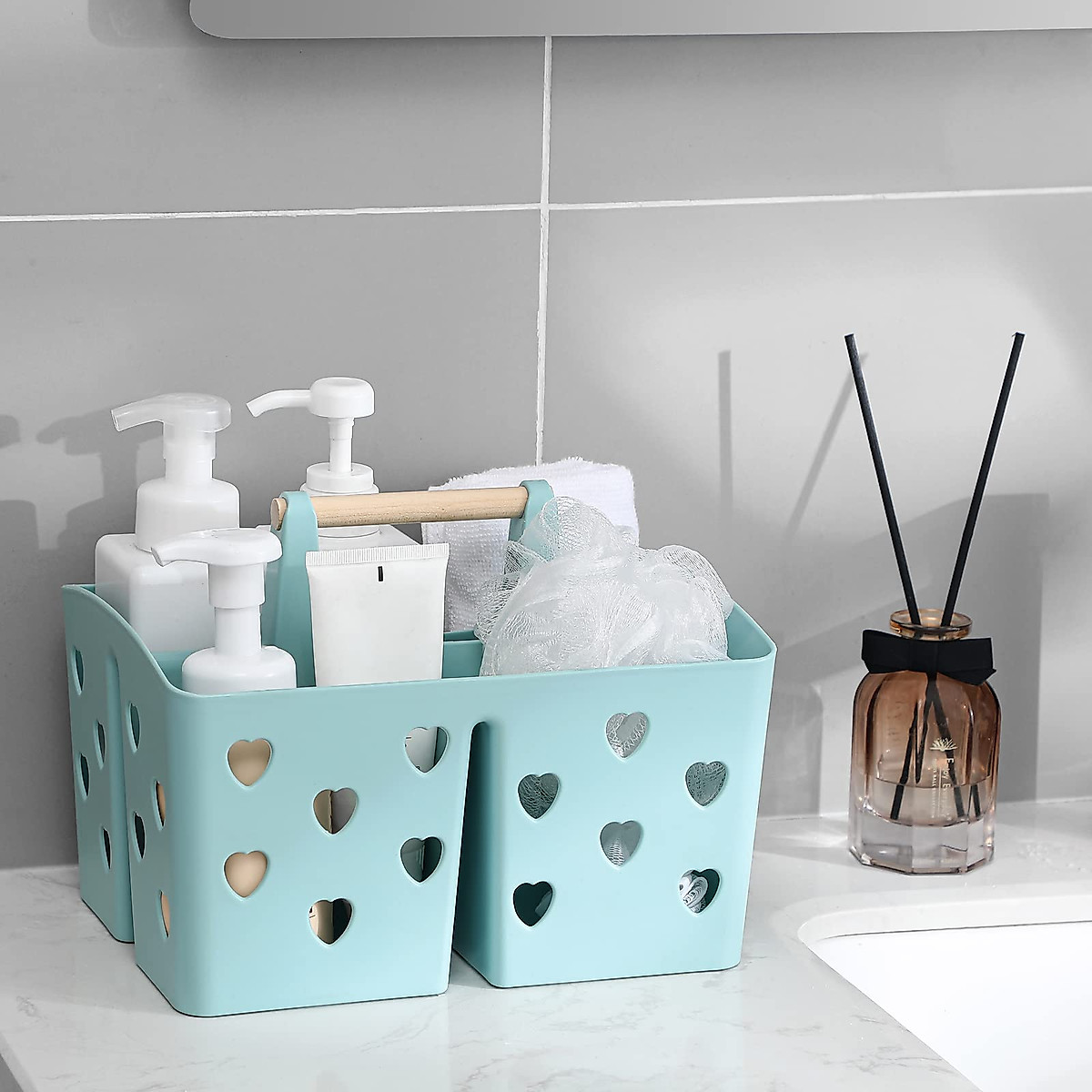 Anyoifax Portable Shower Caddy Plastic Shower Basket Organizer Divided Bathroom Caddy Storage Cleanning Caddy Tote with Handle for College, Dorm Room, Kitchen, Blue