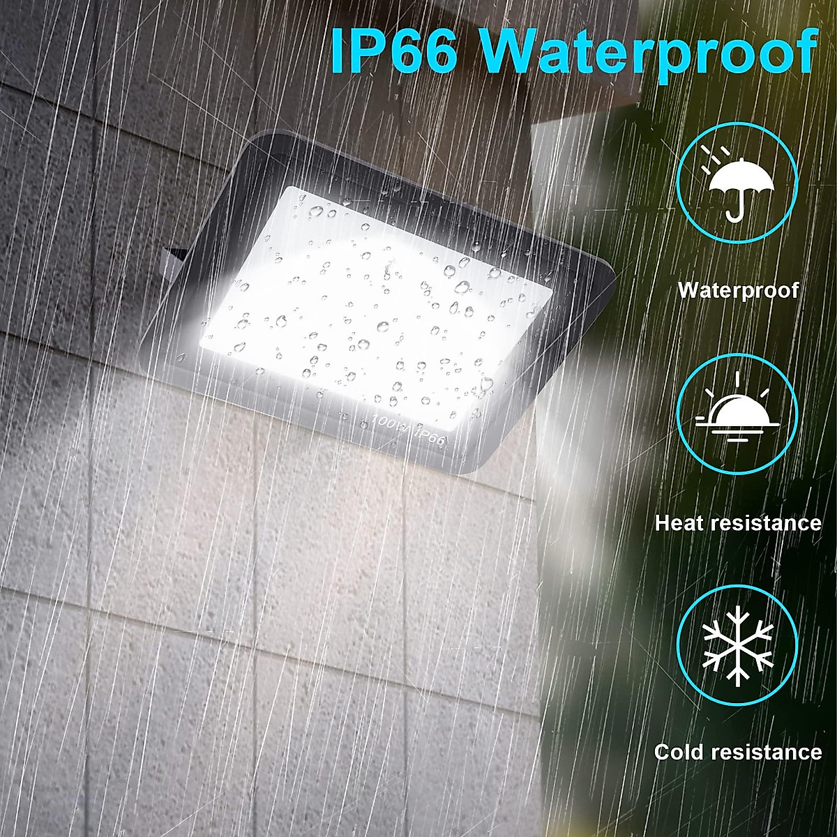 LKXDOV LED Flood Lights Outdoor, 100W 10000LM Outside Work Light with Plug IP66 Waterproof, 6000K Portable Exteriores Security Floodlights for Yard, Garden, Stadium, Playground (2 Pack)