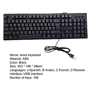 HEVIRGO 108Keys, Universal Keyboard,Wired Gaming Keyboard,Wired Keyboard, Multiple Languages Ergonomic USB Wired Keyboard for PC Laptop - Black A,Computer