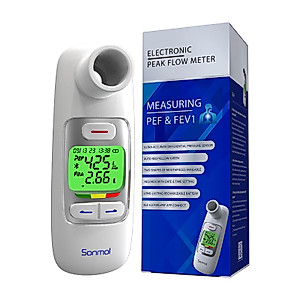 Spirometer with Risk Indicator & 300 Records Storage Function, Portable Peak Flow Meter with Tracking App and Bluetooth Tests PEF & FEV1, Asthma COPD & Other Lung Conditions Monitor for Kids Adults