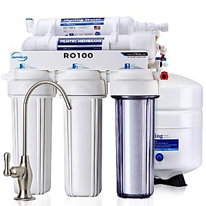 iSpring RO100 Under Sink 5-Stage Reverse Osmosis Drinking Water Filtration System High Capacity 100 GPD Fast Flow, 1:1 Pure to Waste Ratio, US Made Filters