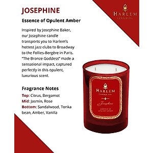 Harlem Candle Company, Josephine Luxury Scented Candle, Double Wick, 12 oz Red Glass Jar, Soy Wax, Gift Box, Scents of Rose, Jasmine, Amber, Tonka Bean and Sandalwood