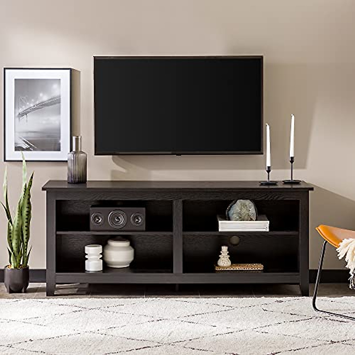 Walker Edison Wren Classic TV Console Entertainment Media Stand with Storage for Televisions up to 65 Inches, 58 Inch, Black