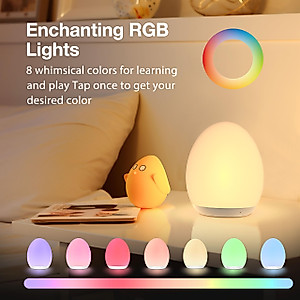JolyWell Night Light for Kids with 7 Color Changing Mode & Dimming Function, Rechargeable Baby Egg Night Light with 1 Hour Timer&Touch Control, up to 100H, White