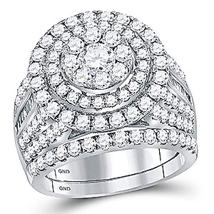 FB JEWELS 14K White Gold Womens Round Diamond Cluster Bridal Wedding Engagement Ring Band Set 3.00 Cttw Size 8