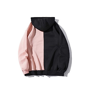 SOLY HUX Men's Casual Colorblock Pullover Fashion Loose Fit Long Sleeve Graphic Trendy Drawstring Hoodie Sweatshirt Black Pink XXL