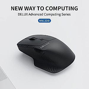 DeLUX Wireless Bluetooth Mouse with Side Scroll Wheel, One-Click Return to Desktop Design, Multi-Device Ergonomic Mouse with 4000DPI, 7 Buttons, for PC Computer Laptop (M913DB-Black)