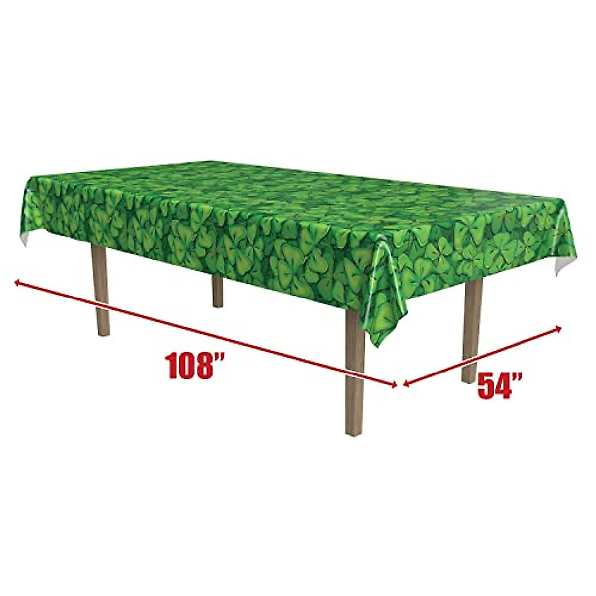 Beistle Printed Plastic Shamrock Table Cover Luck of The Irish Celebrations and Happy St. Patrick’s Day Party Supplies, 54"x108", Green