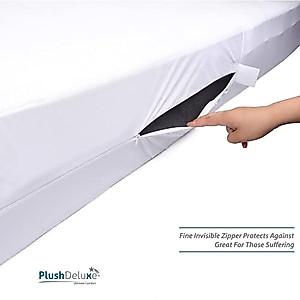 PlushDeluxe Premium Mattress Encasement - Zippered Waterproof BedCover, 6-Sided Protection - Hypoallergenic Terry Fabric - Protects Against Dust, Critters - [9-12"]Depth, Full Size Mattress Protector