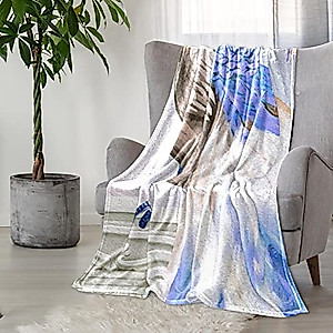 VBFOFBV Bed Blanket Nap Blanket Decorative for Bedroom Sofa Floor, Retro Painting Art Peacock Flower