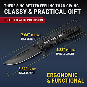 Gifts for Men - Stocking Stuffers for Adults - Mens Gifts Ideas - Cool Pocket Knife ‘BEST DAD EVER’ - Best Christmas Gifts for Dad Husband - Holiday Gift for Stepdad Father - 6681 BDE