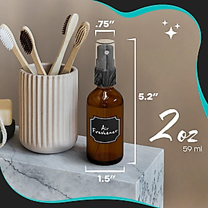 Nevlers 48 Pack Amber 2 Oz Spray Glass Bottle | The Amber Misting Glass Bottles Includes Sprayers & a Funnel and Brush with Bonus Labels to Easily Identify its Contents