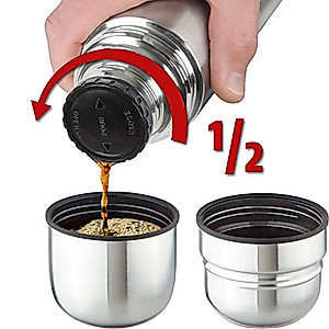 Isosteel VA-9901D 1.0 litre, Double Walled Duo-Vacuum Flask, 2 Stainless Steel/Plastic Screw-on Mugs, Food Grade 18/8 Stainless Steel