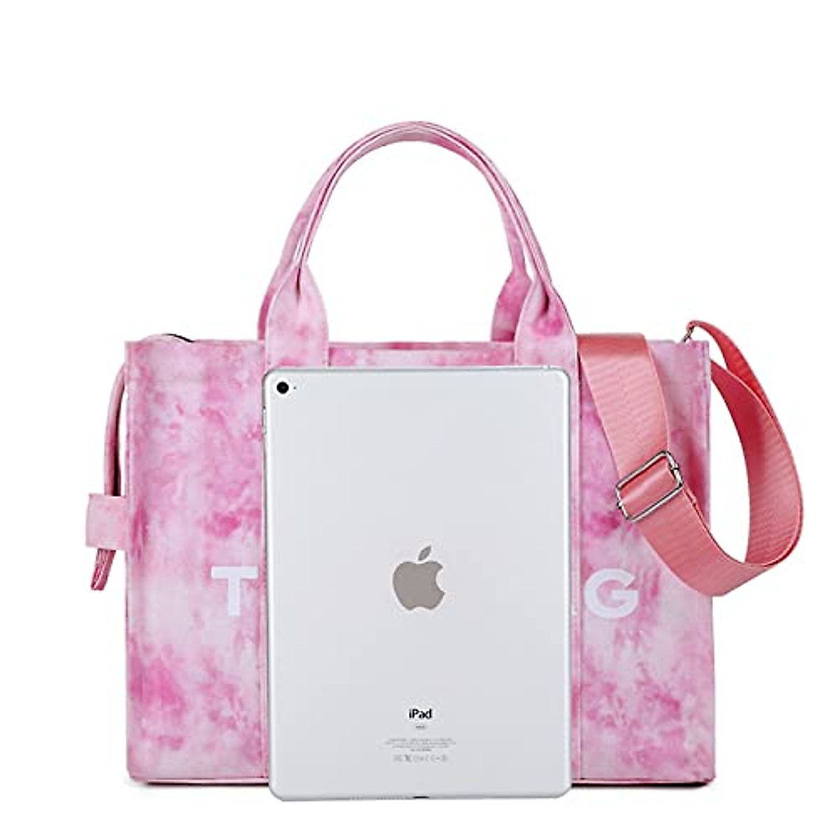 Sunshinejing Women Canvas Tote Bags with Zipper Small Purse Crossbody Bag Top Handle Traveler Handbag (Pink)