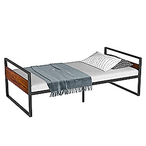 Weehom Metal Platform Bed Frame with Modern Wood Headboard 12" Under Bed Storage Twin DayBed Frame Steel Slat Support Noise Free,No Box Spring Needed