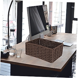 OKUMEYR Coffee Rectangular Storage Box, Wood & Rattan, 8.72x6.09x3.54 inches