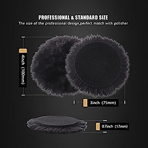 SPTA 3 Inch (75mm) Wool Buffer 3" Wool Buffing Pad Lambwool Wool Buffing polishing Pads, 6 Pcs Kit with Hook & Loop 5/8"-11 Thread Drill Adapter for Car Polishing and Buffing