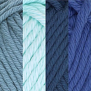 JubileeYarn Dainty Light Yarn - Worsted Weight Cotton - 100g/Skein - Shades of Blue - 4 Skeins