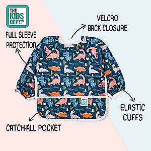 THE KIDS DEPT. Baby Bibs For Boy/Girls, Long Sleeve Bib For Babies, Waterproof Smock, 6-18 Months, Llama & Dinosaur Design -2 Pack