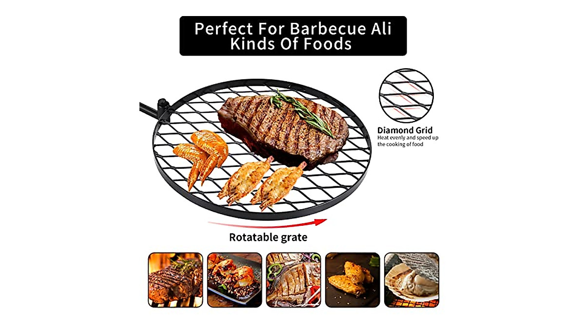 Swivel Campfire Grill Grate, Adjustable Fire Pit Grill, Camping Grill ...