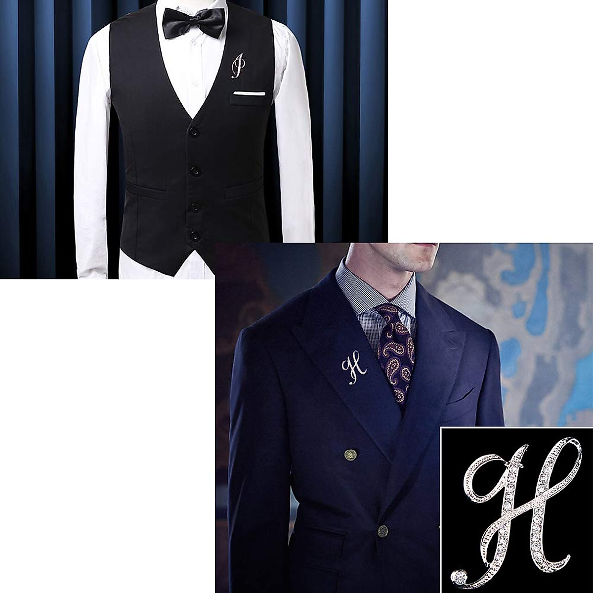 Letter Brooch Pins Initial Rhinestone Brooch for Women Crafts Silvery D