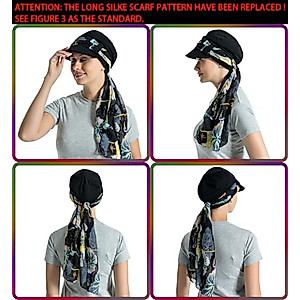 JarseHera Chemo Hats for Women Bamboo Cotton Lined Newsboy Caps with Scarf Double Loop Headwear for Cancer Hair Loss Black