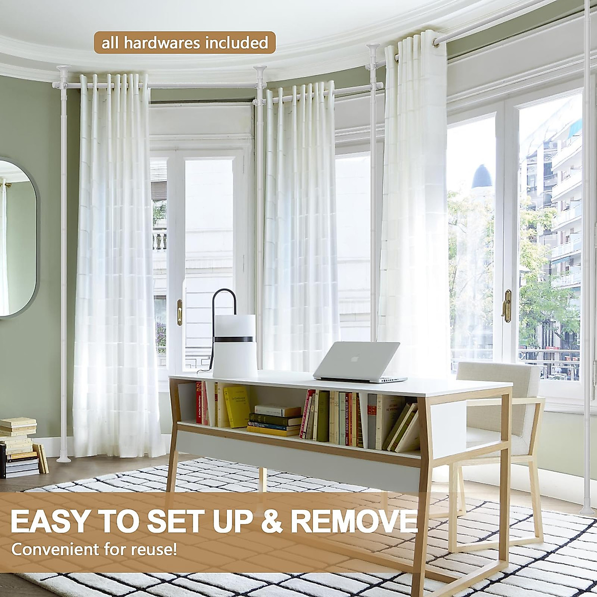 Room Divider Curtain Rod - 4-10ft(H) 28-171inch(W) No Drilling Tension Curtain Divider for Room Separation, Heavy Duty Portable Curtain Stand Space Partition, Wall Divider for Room Separator - White