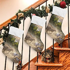 Kigai Christmas Stockings Nature Brown White Horses Large Candy Stockings Stuffers Kids Cute Xmas Sock Decorations 1PC for Home Holiday Party 12" x18"