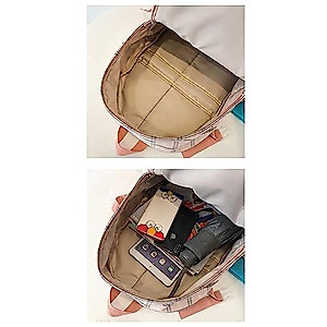 JHTPSLR Light Academia Aesthetic Backpack with Pins and Plushies Cute Plaid Preppy Backpack with Accessories Book Bags Supplies (Gray)