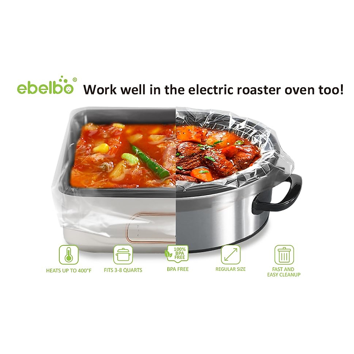 [2 For Free] 12 bags Ebelbo Nylon Pot liners, Slow Cooker Liners 13x21 Inch Large Size Disposable Roaster Cooking, Fit for 3-8QT Oval & Round Pot