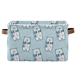 xigua Polar Bear Wrapped in Scarf Foldable Canvas Storage Bin, Sturdy Fabric Storage Basket with Handles, Storage Cube Box for Organizing Shelf Nursery Toy Closet 2PCS