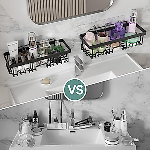 Veken Adhesive Shower Caddy 6-Pack, Large Capacity Bathroom Organizers and Storage, Rustproof Shelves Rack with Soap Holder, No Drilling Wall-Mounted Kitchen & Home Decor, Bath Decor&Essentials, Black