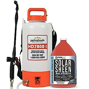 Cleantite Solar Panel Cleaner, Solar Sheen Max 1 Gallon (Makes 665 Gallons) and 2 Gallon Battery Powered Sprayer HD2000-S