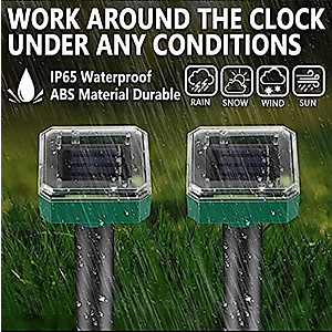 Solar Powered Mole Repellent Stakes - Safe and Quiet Ultrasonic Outdoor Pest Repellent Spike for Gopher, Vole, Groundhog and Shrews - Waterproof Outdoor Pest Deterrent for Lawn and Garden - 4 Pack