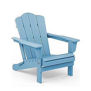 KINGYES Folding Adirondack Chair, HDPE All-Weather Folding Adirondack Chair, Light Blue