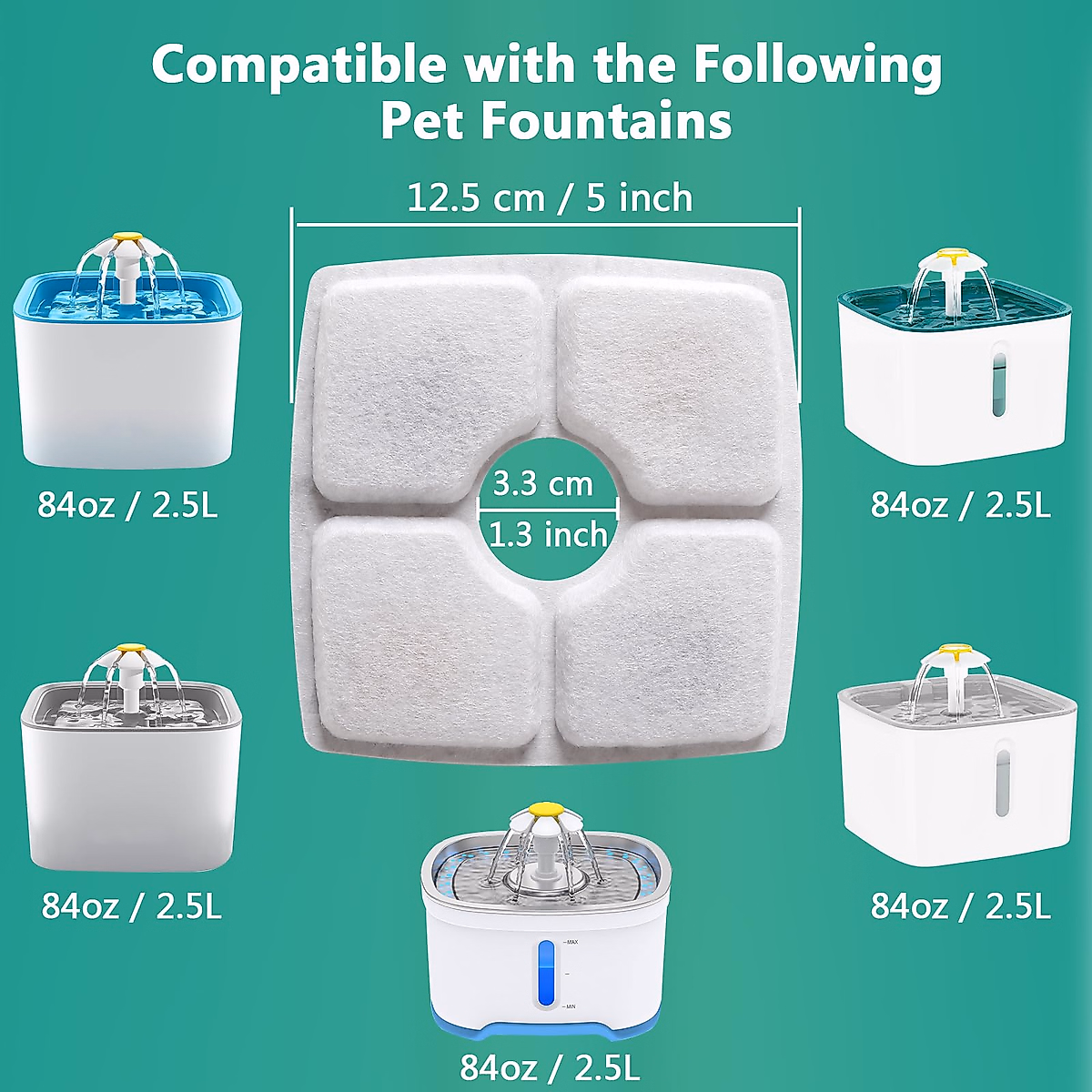 PewinGo Cat Water Fountain Filter 12 Pack for 84oz/2.5L Automatic Pet Fountain Cat Water Fountain Dog Water Dispenser, Cat Fountain Filter Replacement 3 Triple Filtration System