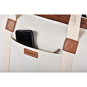 Masirs Insulated Grocery Bag with Zippered Top, Thermal Reusable Canvas for Groceries, Travel Picnic Leakproof Cooler Bags Keep Foods Cold or Hot for Hours, Sturdy Zipper Closure & Pocket