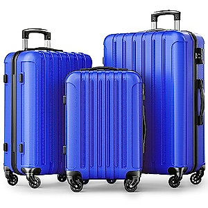 Strenforce Luggage Sets ABS Durable Suitcase Sets Spinner Wheels TSA Lock 3 Piece Luggage Set(20/24/28),Blue