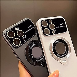 SAITONG for iPhone 13 Pro Max Case 6.7" Logo View & Large Window Design with Ring Stand, Compatible with MagSafe, 13 Pro Max Case with Ring Holder for Women Men, White