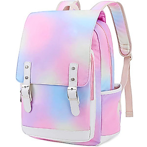 Junlion Vintage Backpack Gift for Girls Marbled School Bag College Daypack Travel Rucksack with USB Charging Port