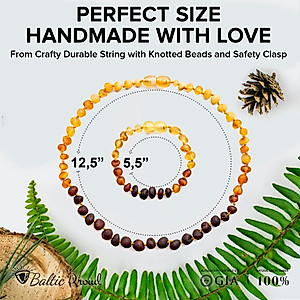 Baltic Proud Amber Necklace and Bracelet Gift Set (Unisex Rainbow Raw 12.5 Inches/5.5 Inches) - Certified Premium Quality Raw Baltic Sea Amber