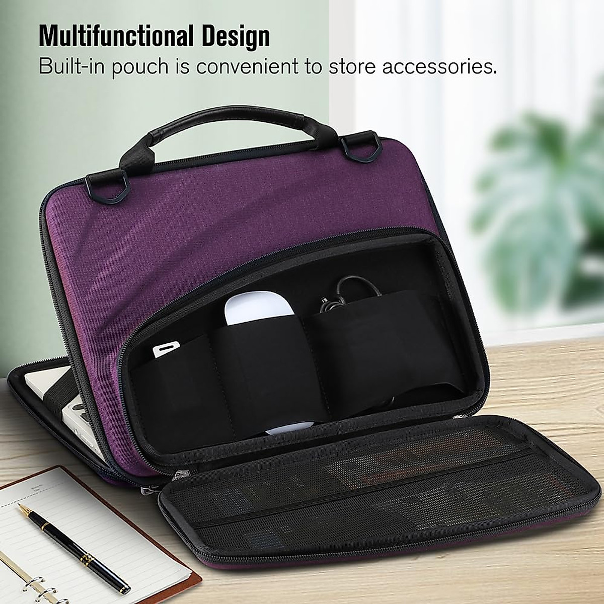 FINPAC 11-11.6 Inch Chromebook Sleeve Case - Protective Briefcase Shoulder Bag with Accessory Pouch for Up to 11.6" Laptop Notebook Ultrabook, Purple