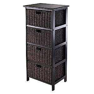Contemporary Home Living Set of 5 Black Storage Racks and Foldable Baskets, 36.75”