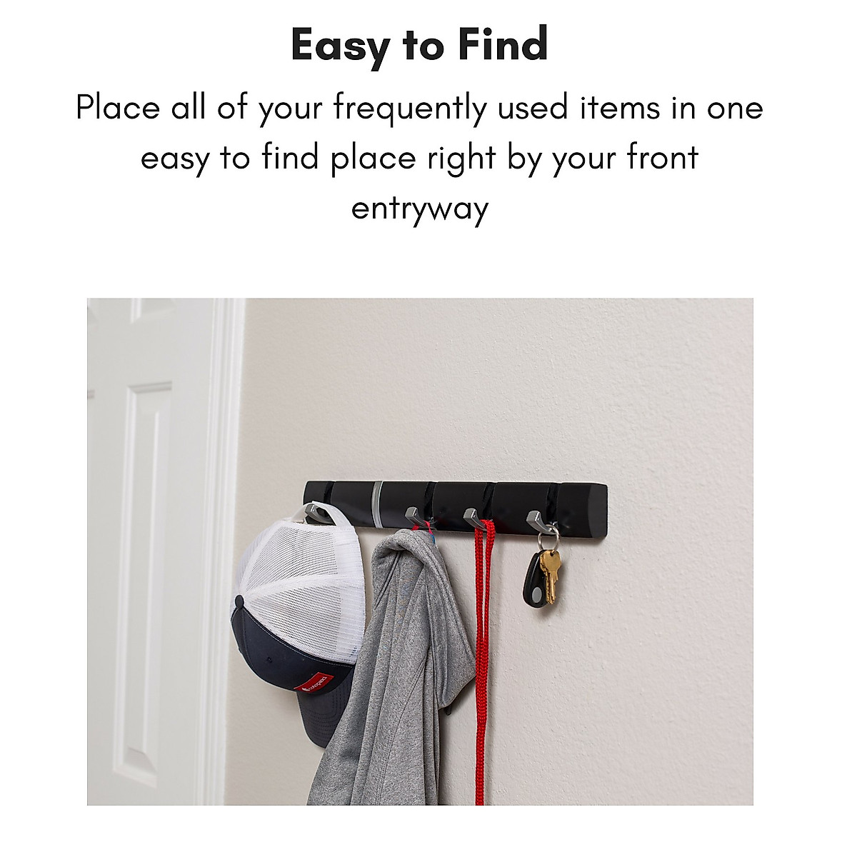 BIRDROCK HOME Folding Hook Coat and Hat Rack - 5 Hooks - 18 Inches - Wall Mount - Decorative Home Storage - Entryway Foyer Hallway Bathroom Bedroom Rail - Satin Nickel Hooks - Black Rail