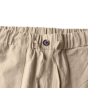LVCBL Linen Pants for Men Elastic Waist Men's Linen Casual Pants,Khaki,M