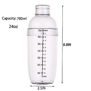Cedilis 4 Pack Plastic Shaker Cocktail, 700cc / 24 oz Bar Tool for Milk Wine Mixing, Hand Drink Mixer with Scales, Clear Boba Tea Shaker Cup