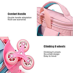 GLOOMALL Cute Rolling Backpack School Girls Boys, Lightweight Trolley Travel Bag with 6 Wheels Classic Roller Luggage (Pink unicorn)