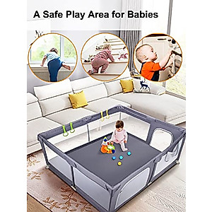 Baby Playpen, Play Pens for Babies and Toddlers, Extra Large Baby Play Yard, Baby Play Fence with Breathable Mesh and Double Gate, Indoors Kids Safety Play Activity Center, 71x59x27 Inches