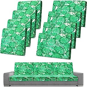 Spiareal 8 Pcs Waterproof Patio Stretch Sofa Cushion Cover, Outdoor Cushion Cover Replacement Include 4 Backrests and 4 Cushions, Sofa Seat Covers Furniture Protector (Monstera)