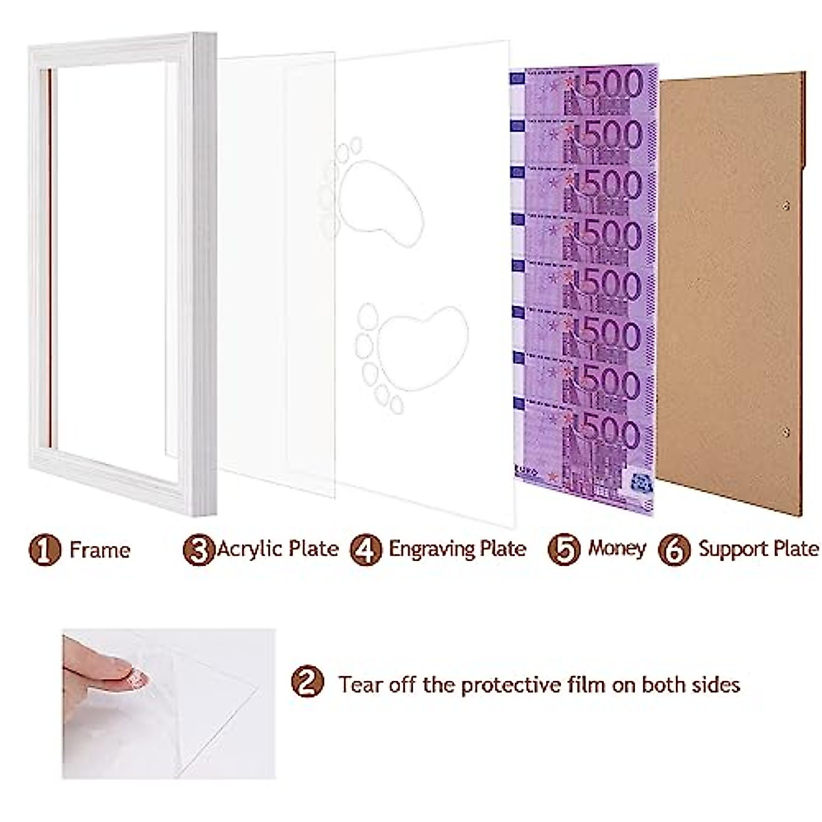 Tarklanda Money Gift Picture Frame,Wooden Money Frame Creative Kids Feet Money Gift Frame,A5 Wood Frame Money Gift Idea for Baby Shower Girls Boys Friends Family Photo Frame 6.7x9.0 inch (feet)